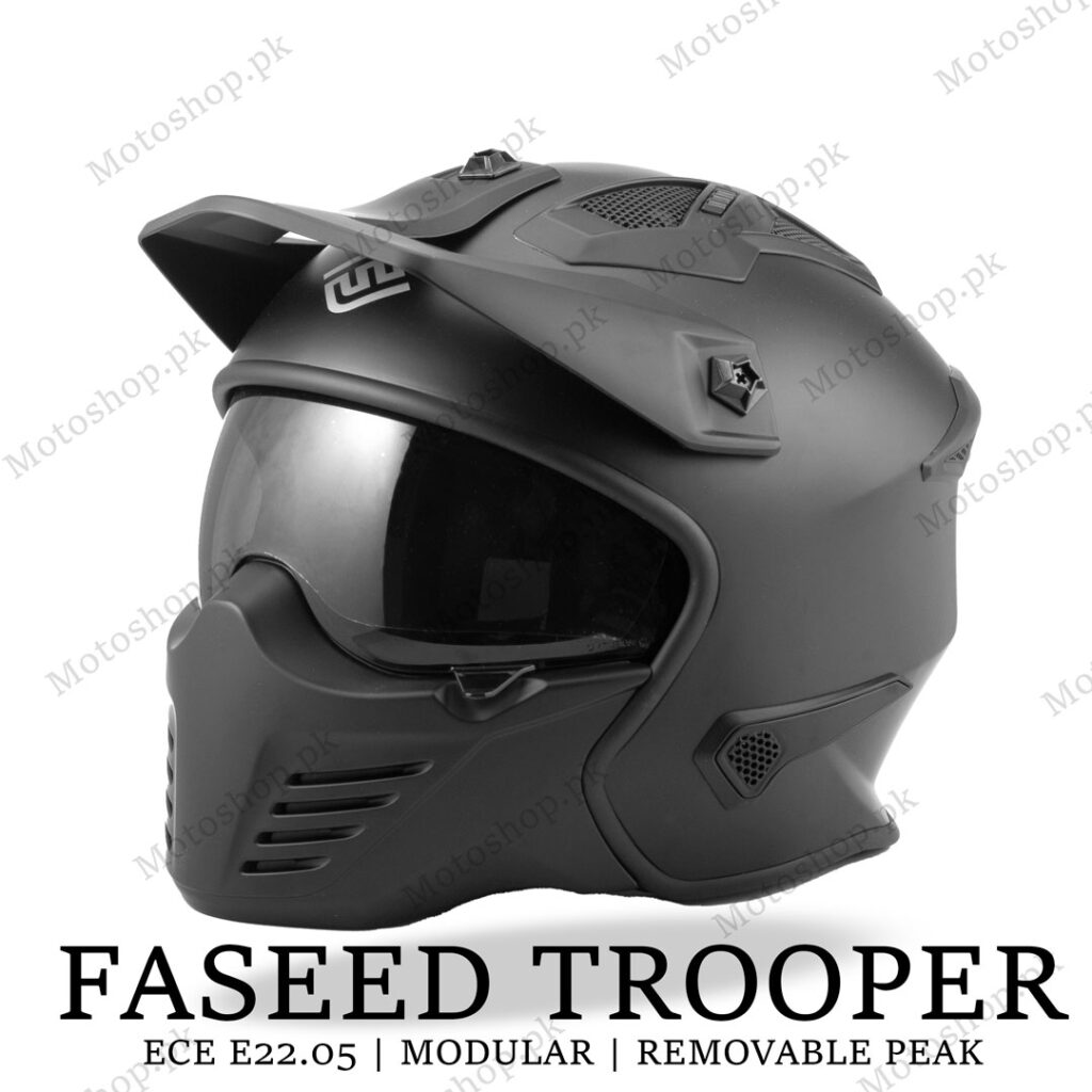 FASEED 726x TROOPER Black Full Face Modular JET Helmet ECE Certified ...